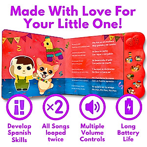 Coco Learns Spanish Vol. 1 | Musical Spanish Books for Kids 1-3, Spanish Toys for Babies & Toddlers 1-3, Baby & Toddler Spanish Books, Bilingual Learning Toys for 1 Year Old, Libros Para Bebes Español