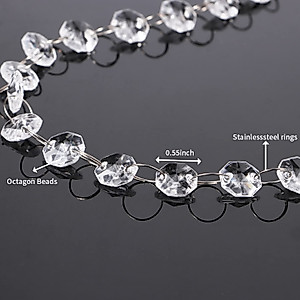 JIAKAI 16.5 Feet Hanging Clear 14mm Daimond Acrylic Crystal Garland for Manzanita Tree Centerpiece, Chandelier Bead Lamp Chain, Christmas/Wedding Party Decoration and DIY Craft Jewelry Decoration