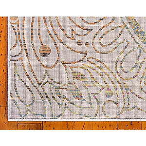 Unique Loom Lyon Collection Colorful Abstract Floral Rainbow Gradient Area Rug, 4 x 6 Feet, Ivory/Pink