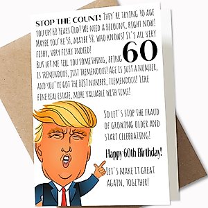 Funny 60th Birthday Card, 60 Birthday Card for Women Men, Birthday Card Decoration Gifts for Him or Her Turning 60 Years Old (5 x 7 Inch Birthday Card with Kraft Envelope)