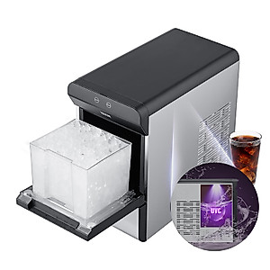 VEVOR Countertop Nugget Ice Maker, 37lbs in 24Hrs, 2 Way Water Refill Self Cleaning Nugget Ice Maker with Scoop and Basket for Home Kitchen Office Party