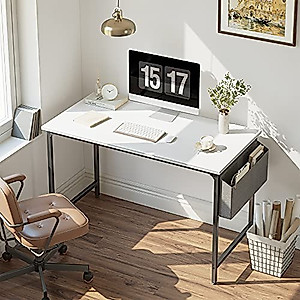 CubiCubi Computer Desk 32" Study Writing Table for Home Office, Modern Simple Style PC Desk, Black Metal Frame, White
