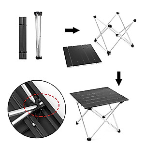 Outry Lightweight Aluminum Folding Table, Portable Camp Table, Outdoor Picnic Camping Backpacking Beach Patio Collapsible Foldable Table