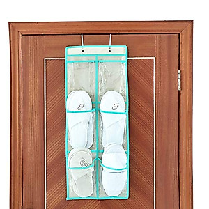 NIMES Over The Door Shoe Organizer Hanging Narrow Closet Door Storage 6 Large Clear Pockets Chart 2 Pack (BEIGE)