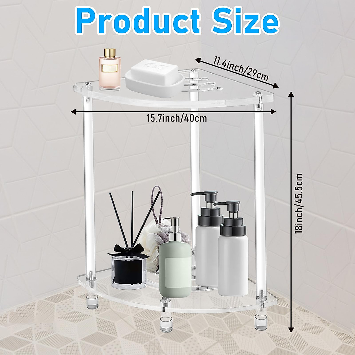 Acrylic Shower Bench, Corner Shower Foot Stool, 2-Tier Shower Stool for Shaving Legs, Bathroom Shower Bench with Storage Shelf, Shower Stool for Inside Shower Waterproof Upgrade