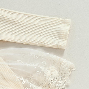 Newborn Lace Tutu Romper Dress Baby Girl Long Sleeve Princess Tulle Dress Infant 3D Floral Onesie Photography Fall Outfits (Apricot, 3-6 Months)