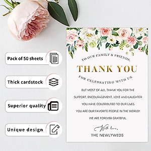 POWER UNICO FLOWER 50 Thank You Table Cards for Wedding, Floral Design Thank You Place Setting, Table Place Cards for Wedding, Dinner, Parties, Rehearsals, Event and Celebrations,5"x7" (5x7in, 621)