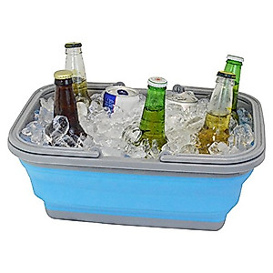 Southern Homewares Collapsible Silicone Market Shopping Basket Tote with Handles, Blue - SH-10187