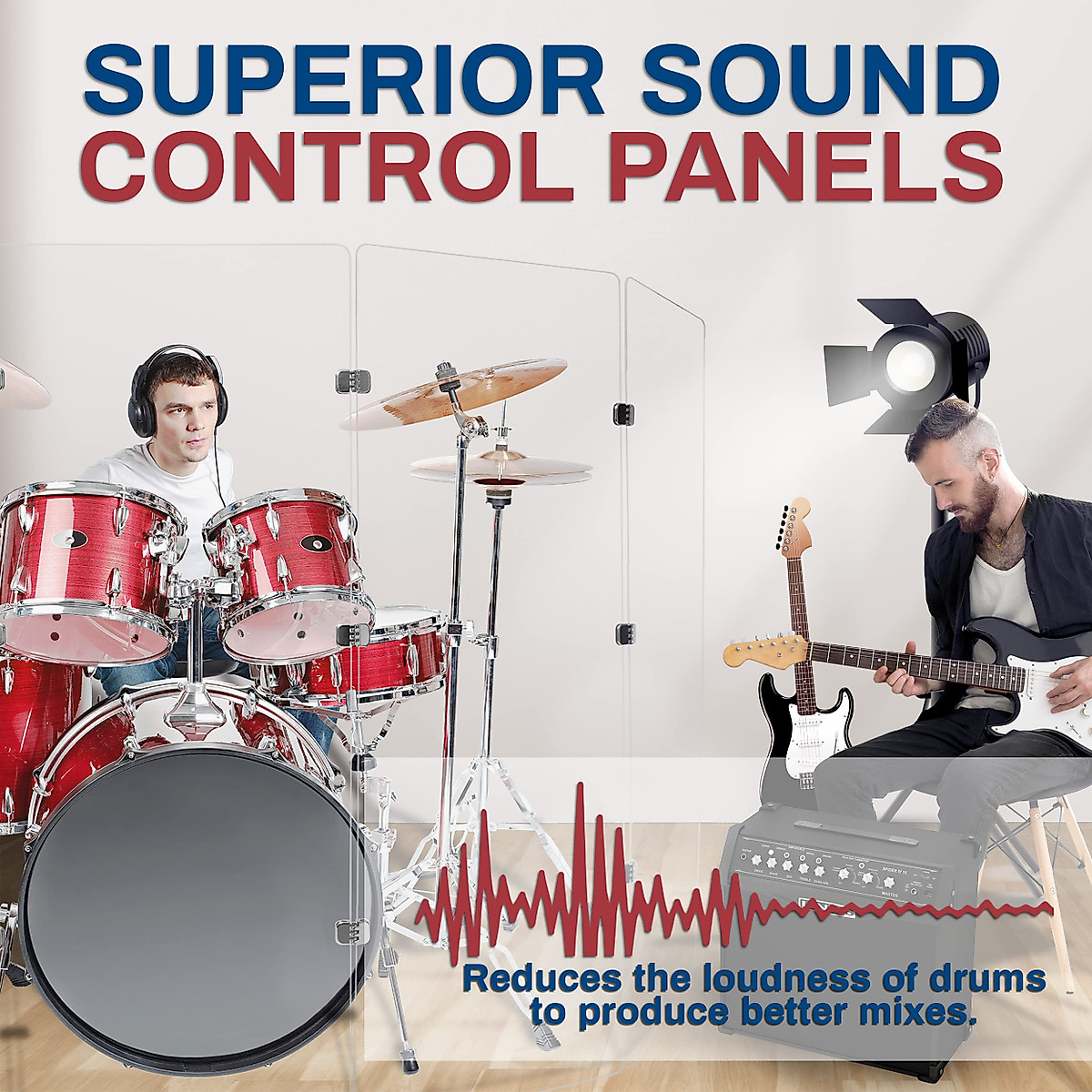 PENNZONI Drum Shield 5ft w/Chrome Hinges, Comes w/ 6 Drum Panels, & Chrome Hinges, Premium Clear Acrylic Panels, Drum Screen