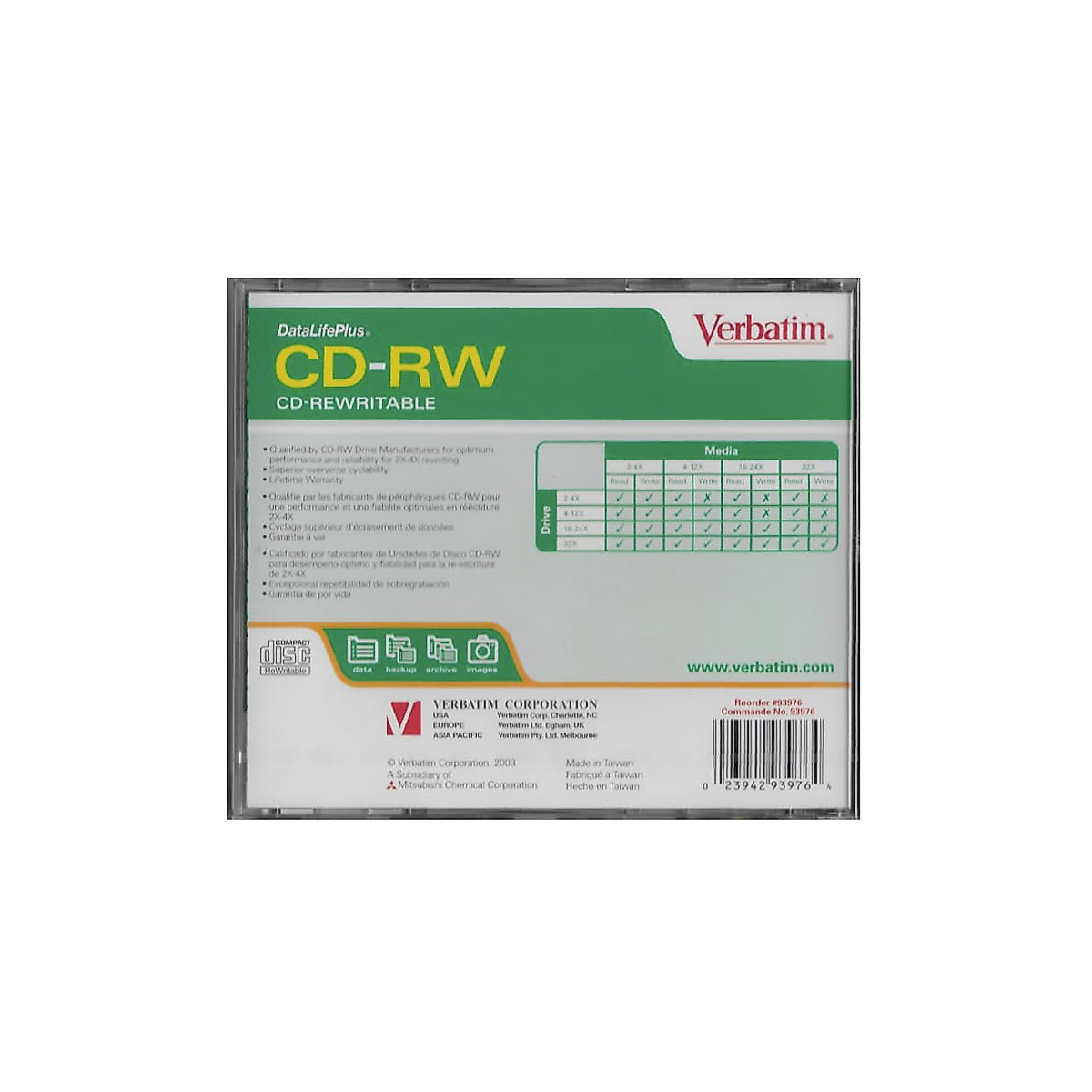 Verbatim CD-RW Datalife+ 80min 4X Branded with Jewel (1-Pack)