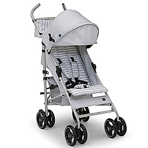 babyGap Classic Stroller - Lightweight Stroller with Recline, Compact Fold & Removable Parent Organizer - Made with Sustainable Materials, Grey Stripes