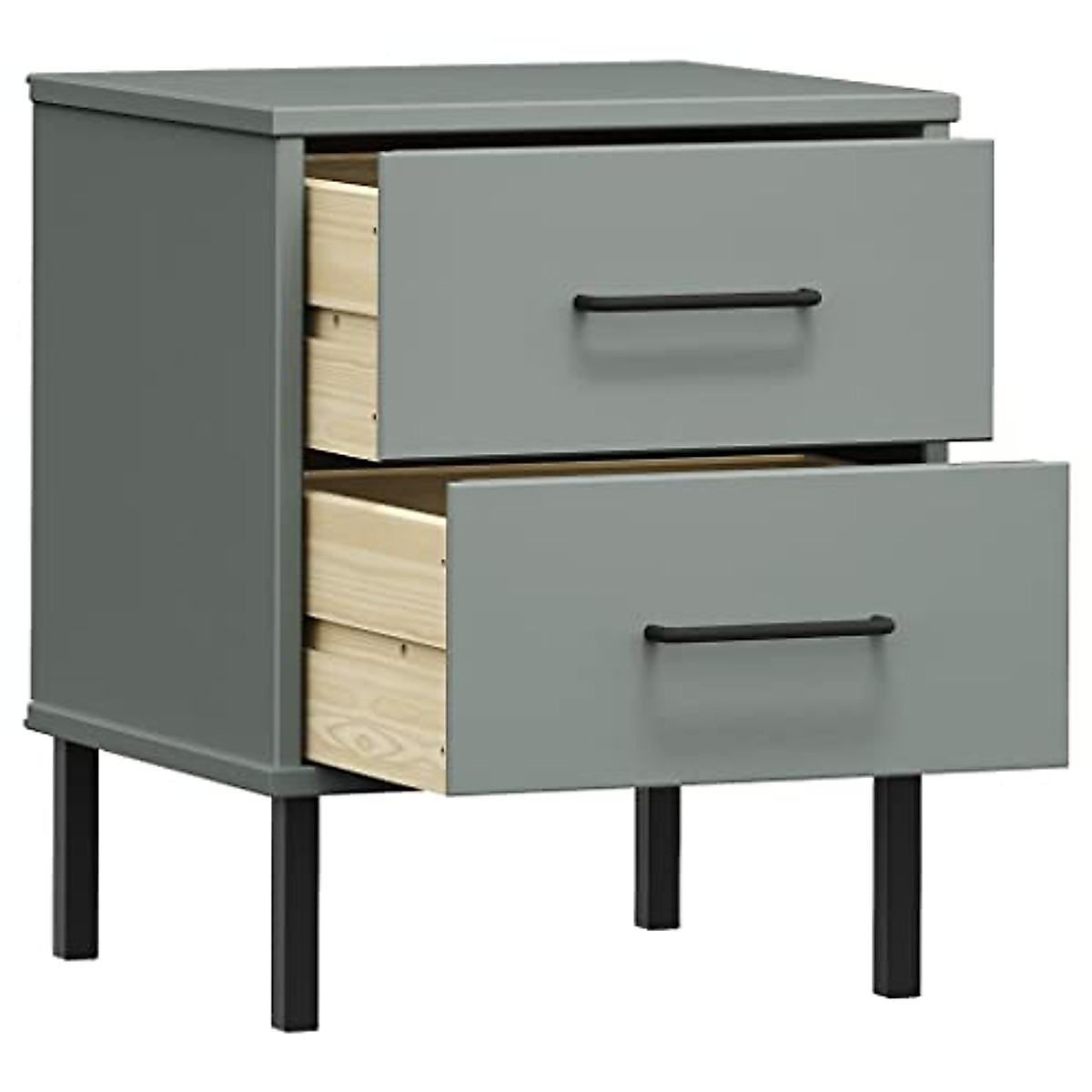 GOLINPEILO Wooden Bedside Cabinet with Metal Legs and 2 Drawers, Solid Wood NightStand End Side Table for Home Office, Gray 15.7"x13.8"x19.1"(B)