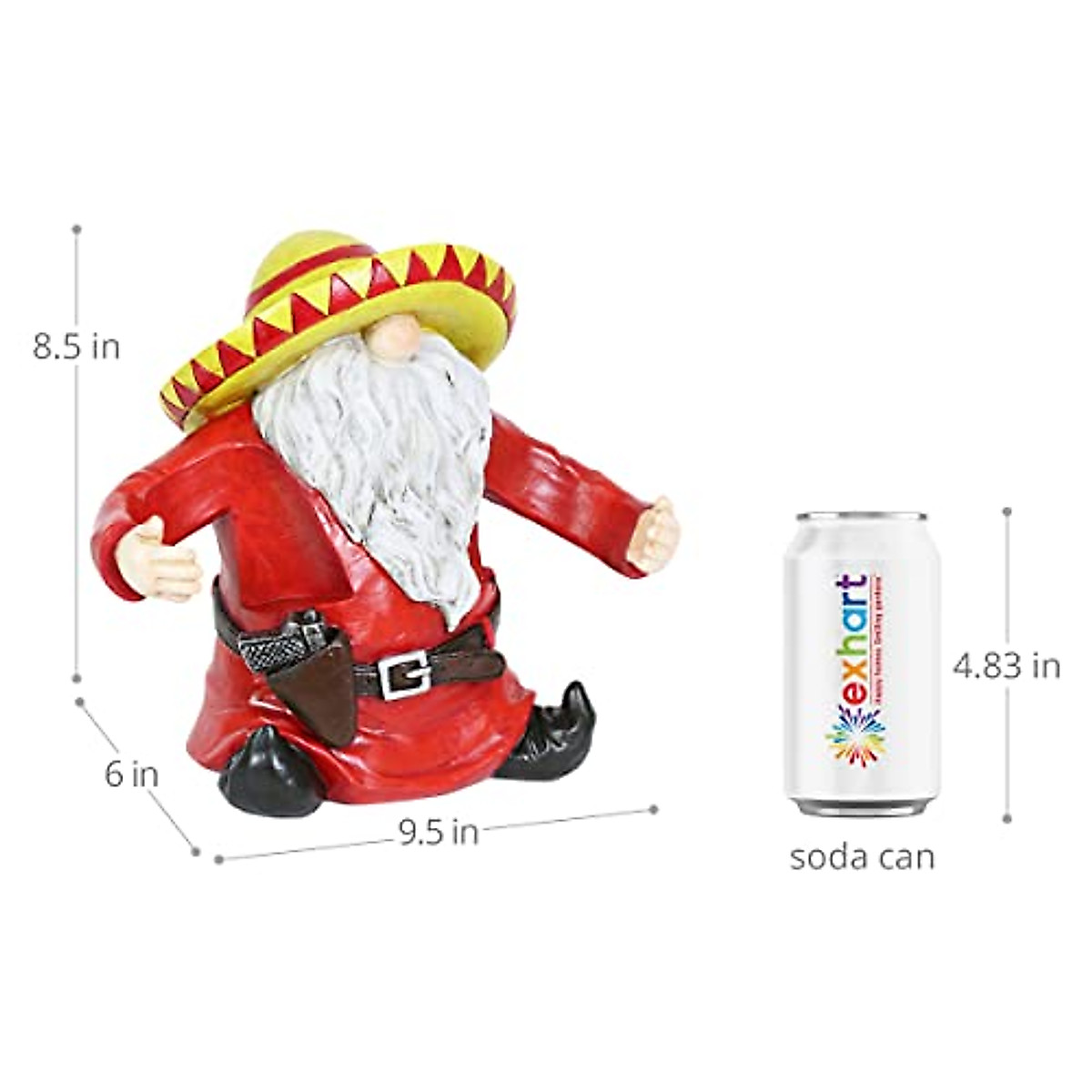 Exhart 2-Can Sombrero Gnome Statue, Durable Resin, Hand Painted Indoor Outdoor Décor, 9.5"x6"x8.5"