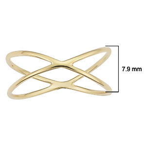 KoolJewelry 14k Yellow Gold Minimalist Criss Cross X Knuckle Ring, Size 9