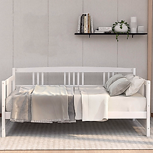 Merax Daybed Twin Bed Wooden Slats Support Modern Living Daybed with Rails, Twin Size, Ivory White