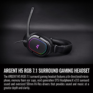 Thermaltake Argent H5 RGB 7.1 Surround Gaming Headset, 50mm Hi-Res Drivers, Compatible with PC, Xbox One, PS4, Mac, Mobile and Nintendo Switch, Black, GHT-THF-DIECBK-31
