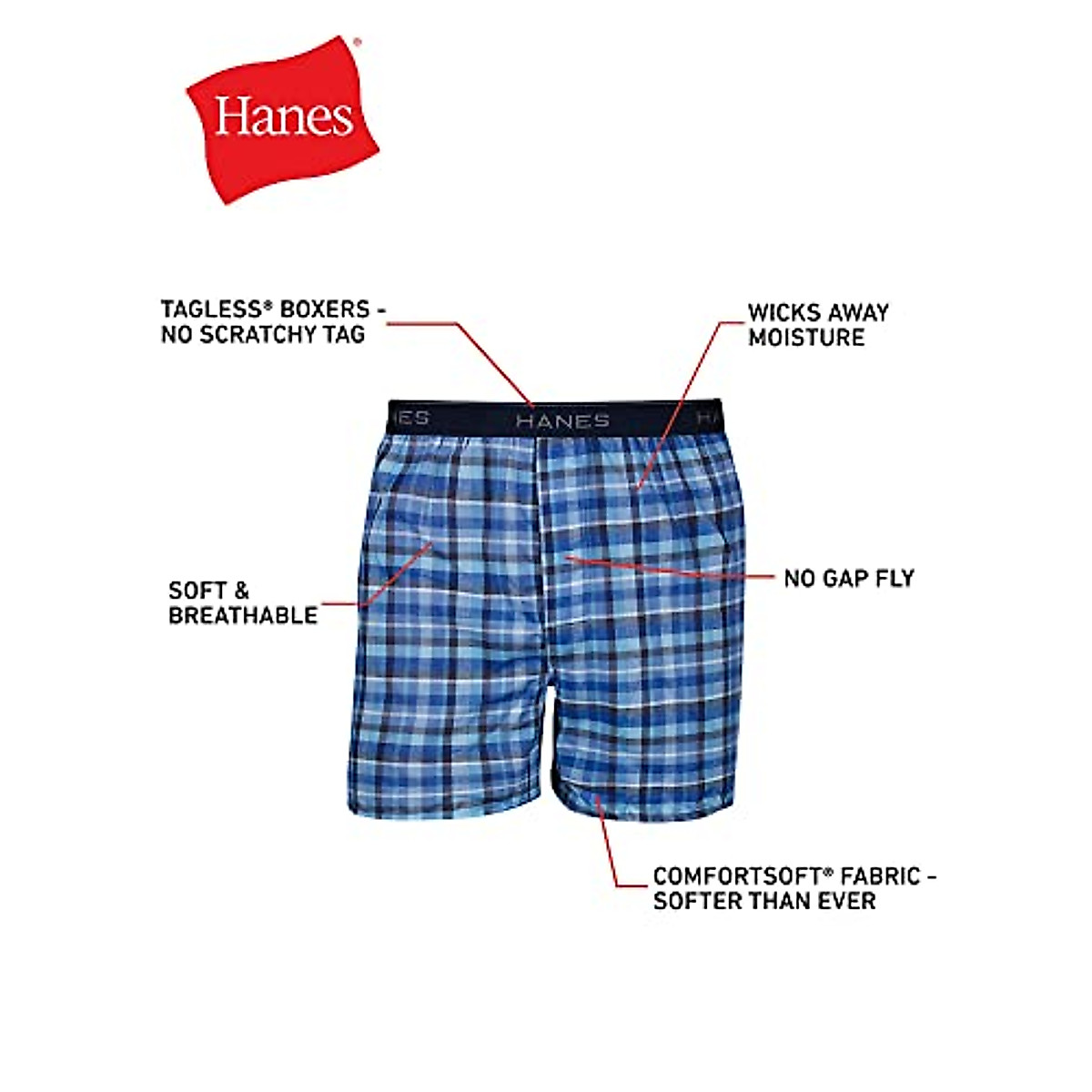Hanes Men's Tagless Boxer With Exposed Waistband Multi-Packs, 6 Pack - Assorted, Large