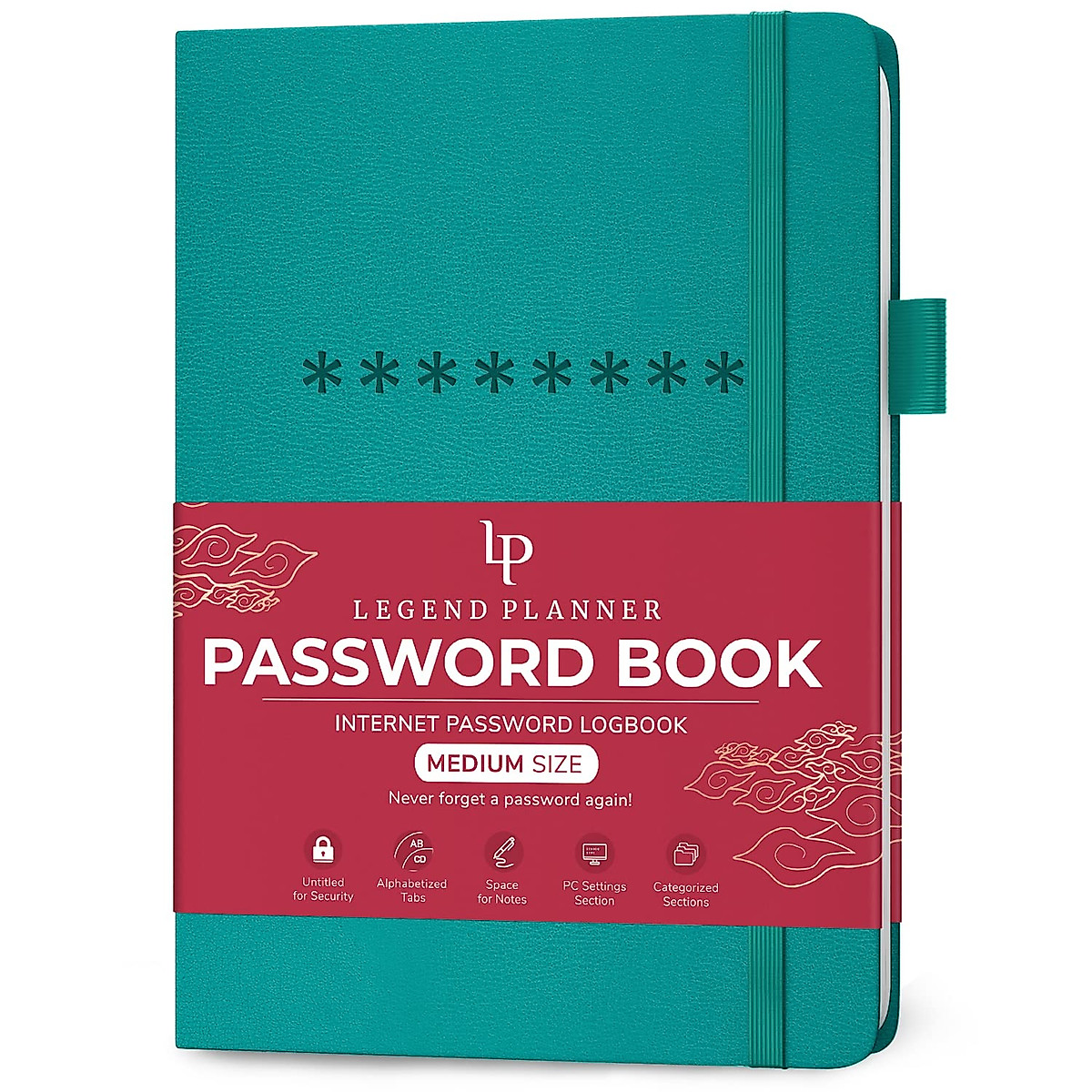 Legend Planner Password Book with Alphabetical tabs. Internet Address Keeper Logbook. Journal for Website Logins, Medium 5.3x7.7" (Turquoise)