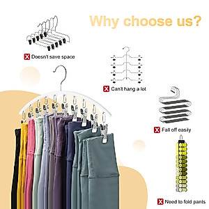 Legging Organizer for Closet, Metal Yoga Pants Hanger w/Rubber Coated 2 Pack w/10 Clips Hold 20 Leggings, Hangers Space Saving Hanging Closet Organizer for Closet Organizers and Storage-White