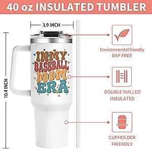 40oz Baseball Mom Tumblers for Women , Baseball Mom Gifts for Mother from Daughter Son, Baseballs Lovers Tumbler with Handle, Baseballs Cup Moms Gift for Women on Valentines Day Birthday Mothers Day