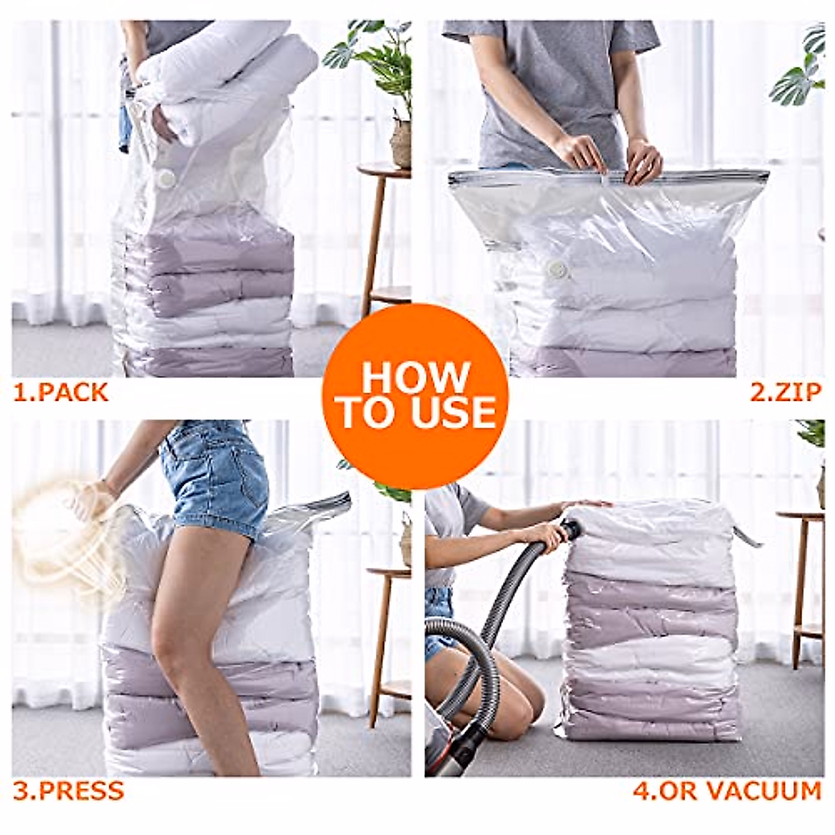 Cube Vacuum Storage Bags Space Saver Vacuum Seal Bags Large Compressed Vacuum Bags for Comforters, Blanket, Clothes, Bedding, Sheet, Pillow, Closet Organizers (3 Medium, 3 Large)