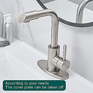 Hoimpro 360° Rotate Spout Single Handle Wet Bar Sink Faucet,Single Hole Bathroom Lavatory Faucet,Rv Small Bathroom Sink Faucet,Bar Vanity Faucet, Stainless Steel/Brushed Nickel (1 Or 3 Hole)