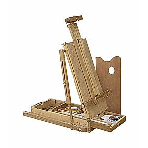 Creative Mark Cezanne Half Box French Easel - Oiled Elm Wood Plein Air Artist Easel, Holds Canvas Up to 33", Comfortable Handle, Divided Supplies Drawer, Brass Hardware, Telescoping Legs