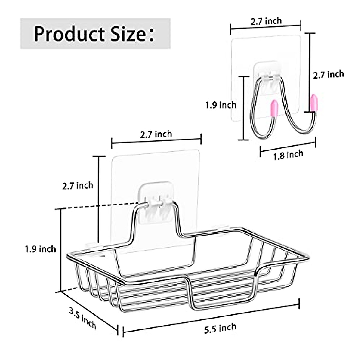 CGBE Soap Holder, Adhesive Soap Dish for Shower with 2 Packs Hooks, Wall Mounted Stainless Steel Bar Soap Holder Metal Soap Tray for Bathroom and Kitchen