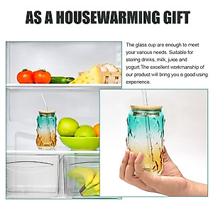 Hemoton Drinking Cup Glass Cups Water Cups Drinking Glasses with Bamboo Lids and - 12oz (350ml) Can Shaped Cups, Beer Glasses, Iced Coffee Glasses (Orange) Cold Drink Cups Flutes