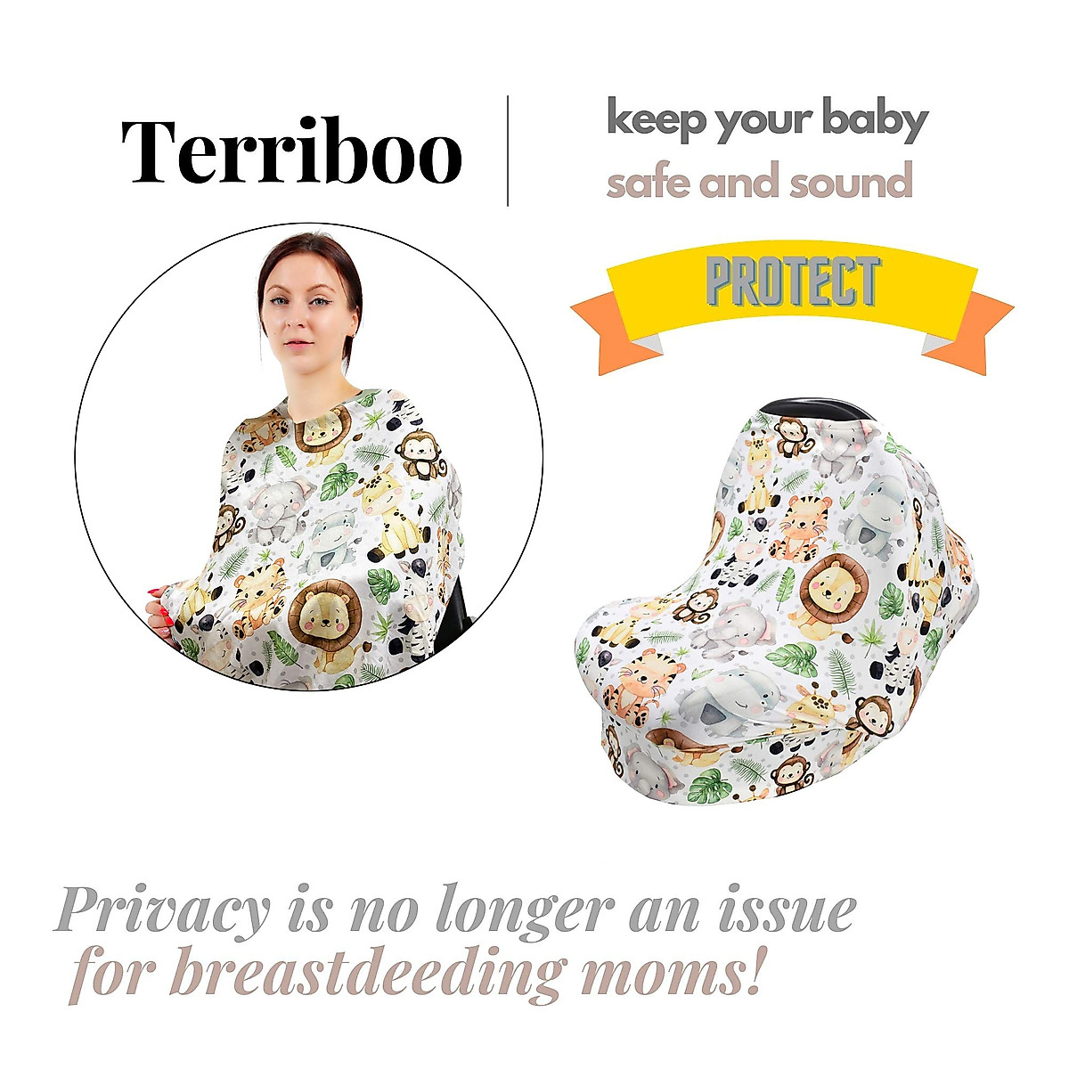 Terriboo Nursing Cover for Newborn Breastfeeding Multi Use Infant Stroller Canopy Unisex Baby Car Seat Cover High Chair Cover Shopping Cart Cover for Baby Boy and Girl (Zoo)