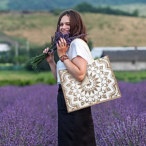 Buryeah 2 Pcs Large Beach Bag Burlap Jute Tote Bag for Women Straw Cute Beach Tote Jute Tote Handbags Reusable Grocery Bag for Mother Teacher Wedding Shopping Travelling Gym