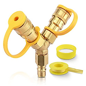 Pilarmuture 3/8” Y-Splitter Separator Natural Gas Y Splitter, Low Pressure Propane NAT Gas Quick Connect for Natural Gas Grill, Patio Heater, RV, Patio Fire Pit