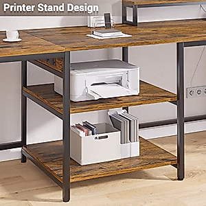 SEDETA L Shaped Desk with Lift Top, Convertible Home Office Desk, L Shaped Standing Desk with Storage Shelves, Monitor Stand, and Headphone Hook for Home Office, Rustic Brown