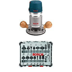 BOSCH 1617EVS 2.25 HP Electronic Fixed-Base Router&BOSCH 15 pc. Carbide-Tipped Wood Router Bit Set