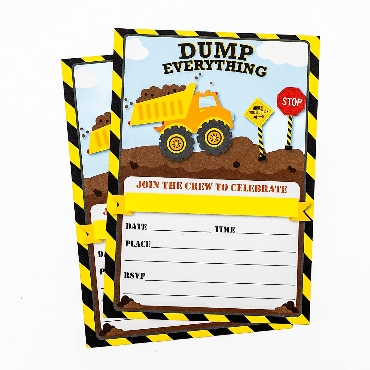 25 Construction Invitations and Envelopes (Large Size 5x7) (25 Pack)