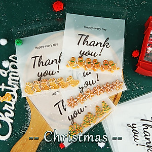 Wocuz Cookie Candy Bags Thank You Printed Cellophane Bags Biscuit Roasting Treat Present DIY Plastic Individual Wrappers Self Adhesive OPP Cookie Bakery Decorating Favor Bags (5.5x5.5 Inch, 200Pcs)