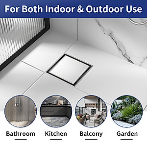 Bernkot Square Shower Drain 6", Brushed Floor Drain with Tiled Insert Grate & Hair Strainer, 304 Stainless Steel Bathroom 2-in-1 Tiled in Drain, CUPC Certified