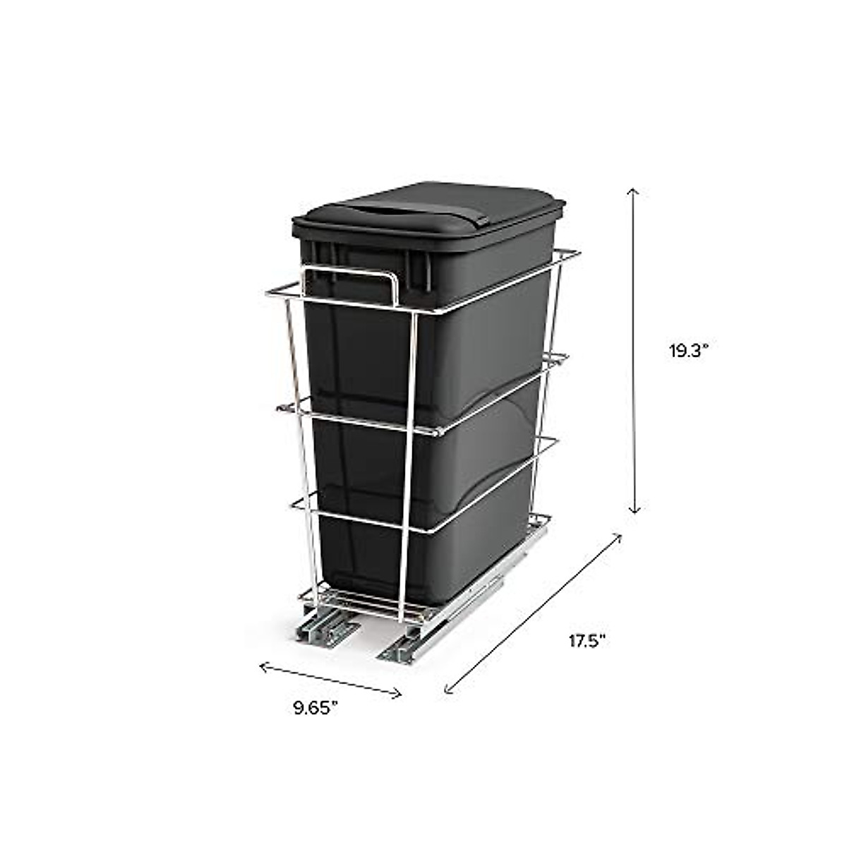 NewAge Products Home Cabinet Pull-Out Waste Basket, Kitchen Under Sink Sliding Pull Out Waste Container Bin Trash Cans, Garbage Can Heavy-Duty Steel Frame Plastic Bin, 35-Litres Capacity, 80672