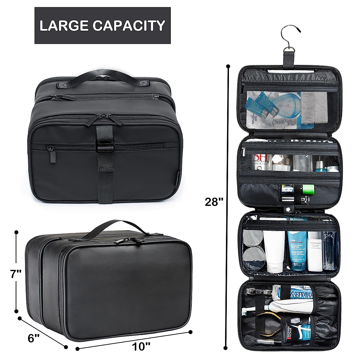 Toiletry Bag for Men, Hanging Travel Bag for Toiletries, Shaving Bag for Men Travel, Toiletry Bags for Traveling, Large Travel Size Toiletry Organizer (Upgraded) , Travel Case Kit Accessories