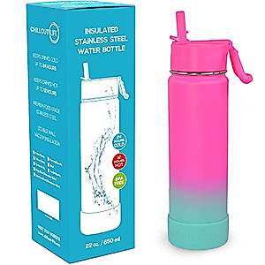 CHILLOUT LIFE 22 oz Kids Insulated Water Bottle for School with Straw Lid Leakproof and Cute Waterproof Stickers, Personalized Stainless Steel Thermos Flask Metal Water Bottle, Frozen Slushy