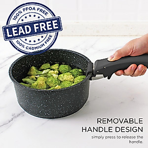 Country Kitchen 13 Piece Pots and Pans Set - Safe Nonstick Kitchen Cookware with Removable Handle, RV Cookware Set, Oven Safe (Black)