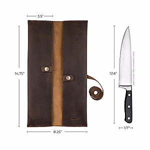 Cast Leather Co., Double Knife Roll for Chefs and Cooks, Vertical Case for Knives, Culinary Accessories, Carry-On Bag for Traveling, Full Grain Leather, Handmade, Bourbon Brown