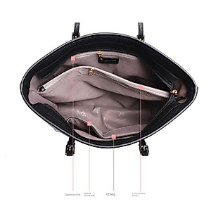 Women's shoulder bag, large capacity vertical zipper open tote bag, women's handbag (Black)