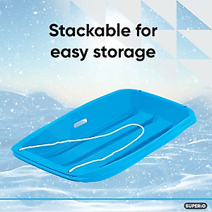 Superio Toboggan Snow sled for Kids and Adults - 35" Long with 2 Handles Pull Ropes (Blue)