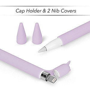 3 Pack Case for Apple Pencil 1st Generation Holder Sleeve Skin Cover Accessories for iPad Pro 9.7/10.5/12.9,Silicone Cute Grip with Charging Cap Holders and 3 Protective Nib Covers-Black,Pink,Purple