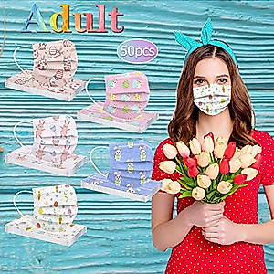 Leutsin 50PC Easter Face Masks Disposable for Adult Happy Easter Paper Holiday Mask with Rabbit Designs for Women Men (Bunny #04)