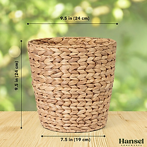 SNOWECRAFT 2-Pack Woven Waste Basket for Bathroom, Bedroom, or Living Room | Wicker Wastebasket Style Handwoven Basket Made from Water Hyacinth | Modern Boho Storage Basket