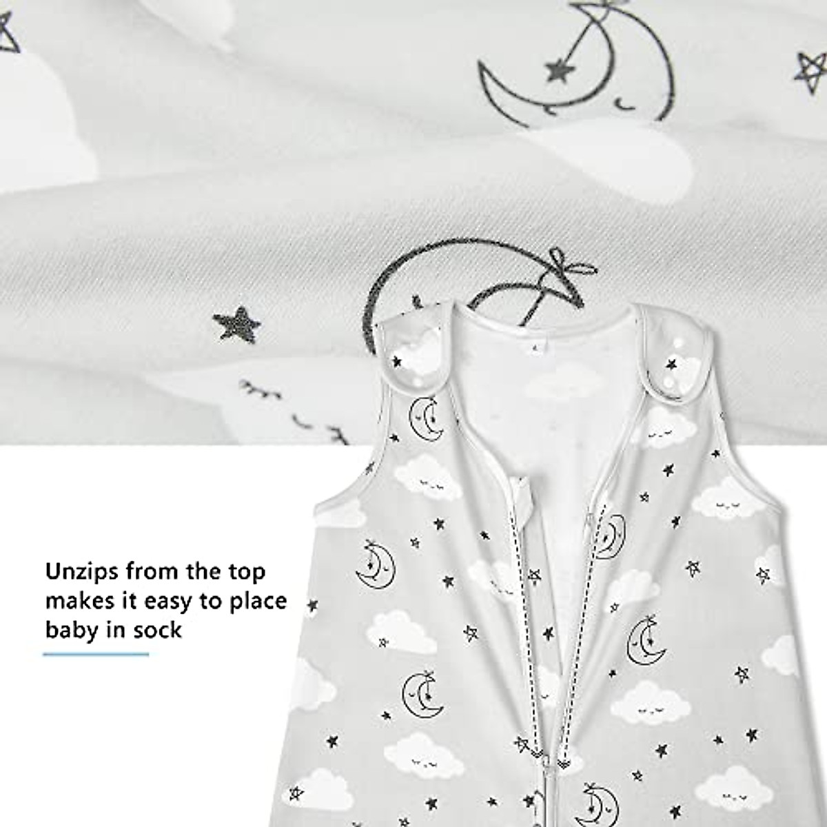 TILLYOU Cotton Sleep Sack 2 Pack - TOG 1 Baby Wearable Blanket with 2-Way Zipper, Extra Soft Sleeveless Sleeping Bag for Infants, 6-12 Months, Grey Cloud & Gray Arrow