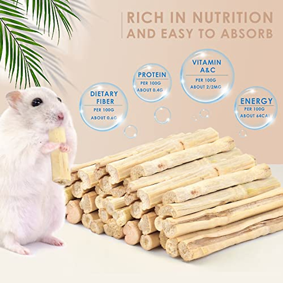 Bissap 700g/1.5Ib Sweet Bamboo Chew Sticks for Rabbits, Bunny Chew Sticks for Rabbits Hamster Chinchilla Guinea Pigs Rabbit Small Animals Natural Treats Teeth Grinding Chew Toys