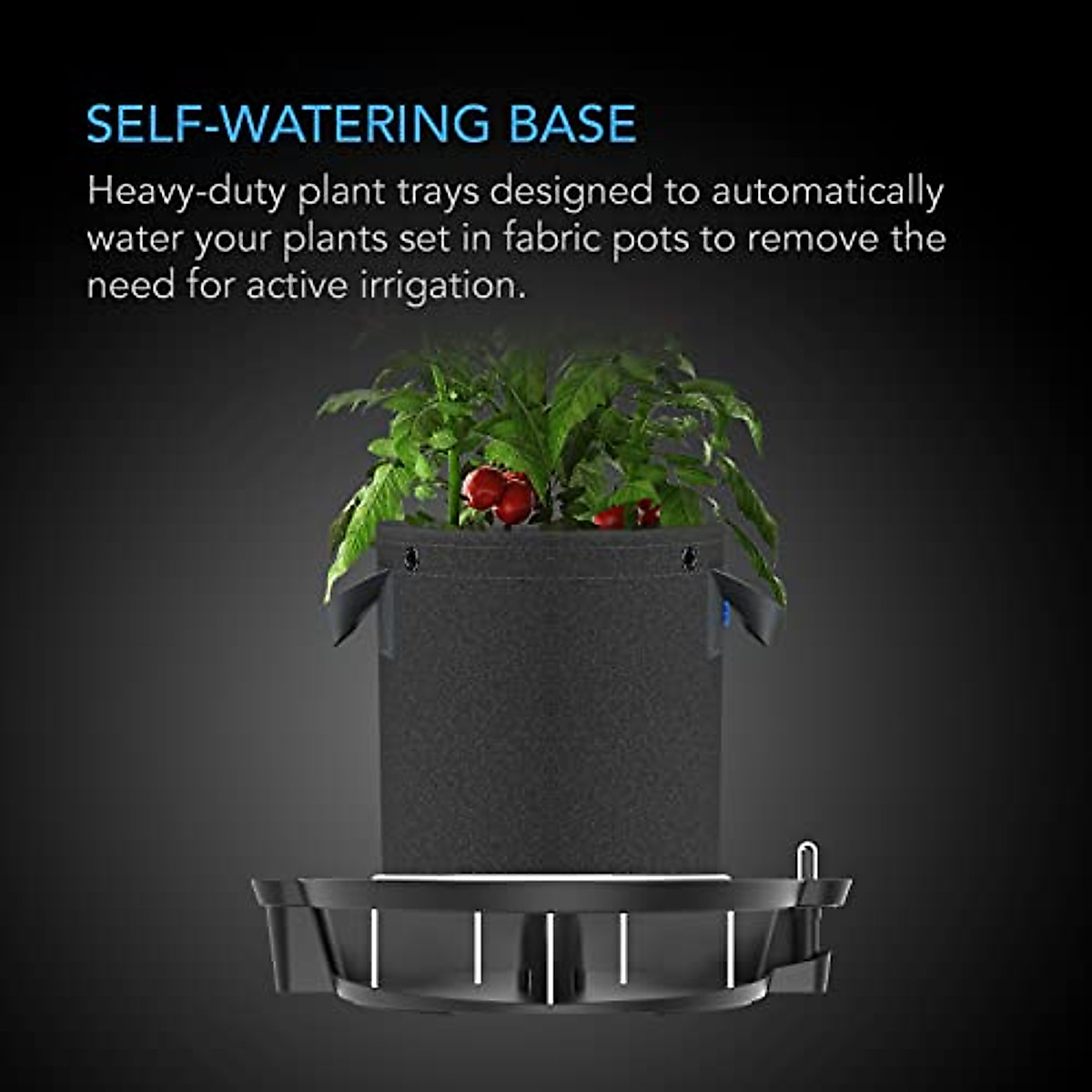 AC Infinity Self-Watering Fabric Pot Base, 4-Pack Auto-Irrigation Water Delivery System with Reservoir Meter, Elevated Plant Saucers for Use in Indoor Grow Tents, Greenhouses, and Outdoor Gardens